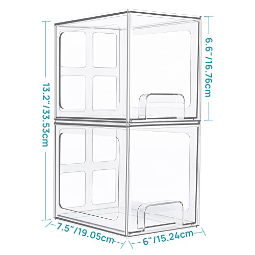 Vtopmart 4 Pack Stackable Makeup Organizer Storage Drawers, 6.6’‘ Tall Acrylic Bathroom Organizers，Clear Plastic Storage Bins For Vanity, Undersink, Kitchen Cabinets, Pantry Organization and Storage