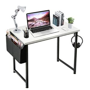 lufeiya small computer desk white writing table for home office small spaces 31 inch modern student study laptop pc writing desks with storage bag headphone hook,white black