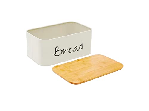 Farmhouse Essentials High Quality Metal Bread Box, Vintage Design, Kitchen Countertop Bread Storage Bamboo Cutting Board/Lid