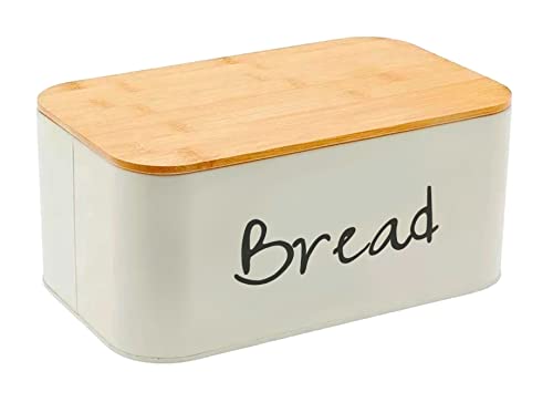 Farmhouse Essentials High Quality Metal Bread Box, Vintage Design, Kitchen Countertop Bread Storage Bamboo Cutting Board/Lid