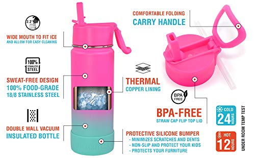 CHILLOUT LIFE 17 oz Insulated Water Bottle with Straw Lid for Kids and Adult + 20 Funny Waterproof Stickers - Perfect for Personalizing Your Kids Metal Water Bottle