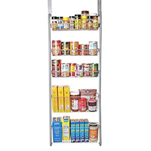 Bee Home Over the Cabinet Pantry Door or Wall Mounted Heavy Duty Metal Basket Organizer Storage Rack for Kitchen, Bathroom, Office, Toy Room includes hooks for over the door or wall mounting (5 Tier)