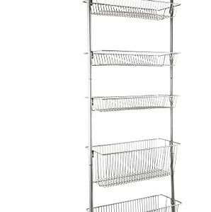 Bee Home Over the Cabinet Pantry Door or Wall Mounted Heavy Duty Metal Basket Organizer Storage Rack for Kitchen, Bathroom, Office, Toy Room includes hooks for over the door or wall mounting (5 Tier)