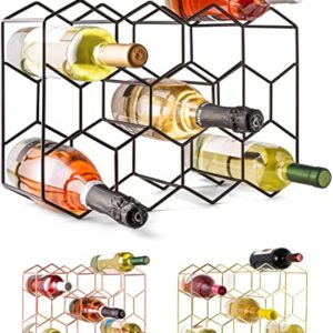 Gusto Nostro Countertop Wine Rack - 14 Bottle Freestanding Modern Black Metal Small Wine Rack - 3 Tier Tabletop Wine Holder Stand for Cabinet, Pantry, Wine Bottle Storage - No Assembly Required