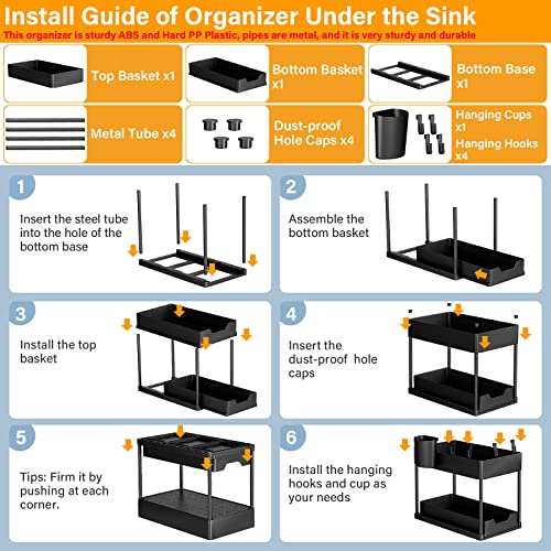 YOYODEES Under-Sink Organizers 2-Tier Kitchen Bathroom Storage Rack Cabinet Storage Organization Double Shelf Drawer Pull-out Organizers