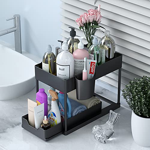 YOYODEES Under-Sink Organizers 2-Tier Kitchen Bathroom Storage Rack Cabinet Storage Organization Double Shelf Drawer Pull-out Organizers