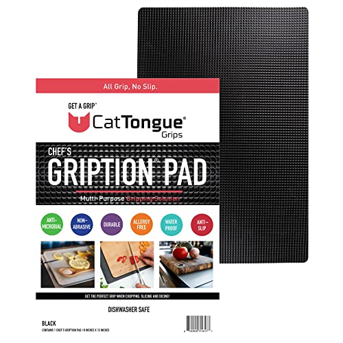 Non Slip Chef’s Gription Pad by CatTongue Grips – Secure, Anti Slip Mat for the Perfect Non Slip Grip for Chefs and Home Cooks, Grip Mat for Cutting Boards, Great as Drawer Liners (Black, 1 Pad)