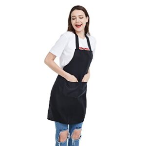 NOBONDO 12 Pack Bib Apron - Unisex Black Apron Bulk with 2 Roomy Pockets Machine Washable for Kitchen Crafting BBQ Drawing