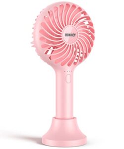 honhey handheld fan portable, mini hand held fan with usb rechargeable battery, 4 speed personal desk table fan with base, 3-10 hours operated small makeup eyelash fan for women girls kids outdoor