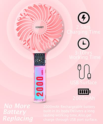 HonHey Handheld Fan Portable, Mini Hand Held Fan with USB Rechargeable Battery, 4 Speed Personal Desk Table Fan with Base, 3-10 Hours Operated Small Makeup Eyelash Fan for Women Girls Kids Outdoor