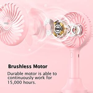 HonHey Handheld Fan Portable, Mini Hand Held Fan with USB Rechargeable Battery, 4 Speed Personal Desk Table Fan with Base, 3-10 Hours Operated Small Makeup Eyelash Fan for Women Girls Kids Outdoor