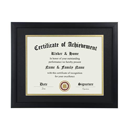 ELSKER&HOME 8.5×11 Certificate Frame - Classic Black Color Frame - Displays Diploma 8.5×11 Inch with Mat - 11×14 Inch Without Mat - For Document/Photo(Double Mat - Matte Black with Gold Rim)