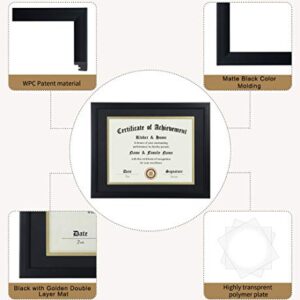 ELSKER&HOME 8.5×11 Certificate Frame - Classic Black Color Frame - Displays Diploma 8.5×11 Inch with Mat - 11×14 Inch Without Mat - For Document/Photo(Double Mat - Matte Black with Gold Rim)