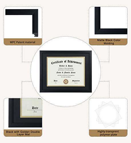 ELSKER&HOME 8.5×11 Certificate Frame - Classic Black Color Frame - Displays Diploma 8.5×11 Inch with Mat - 11×14 Inch Without Mat - For Document/Photo(Double Mat - Matte Black with Gold Rim)