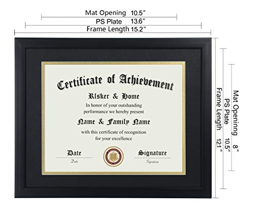 ELSKER&HOME 8.5×11 Certificate Frame - Classic Black Color Frame - Displays Diploma 8.5×11 Inch with Mat - 11×14 Inch Without Mat - For Document/Photo(Double Mat - Matte Black with Gold Rim)