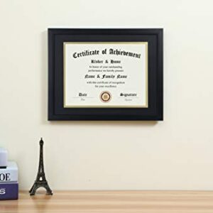 ELSKER&HOME 8.5×11 Certificate Frame - Classic Black Color Frame - Displays Diploma 8.5×11 Inch with Mat - 11×14 Inch Without Mat - For Document/Photo(Double Mat - Matte Black with Gold Rim)