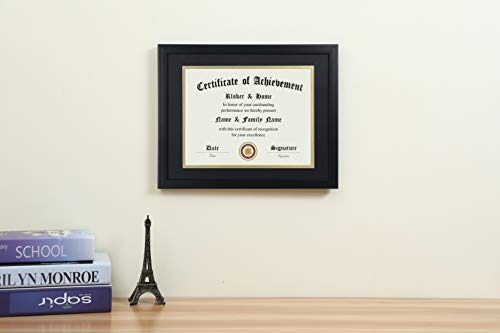 ELSKER&HOME 8.5×11 Certificate Frame - Classic Black Color Frame - Displays Diploma 8.5×11 Inch with Mat - 11×14 Inch Without Mat - For Document/Photo(Double Mat - Matte Black with Gold Rim)