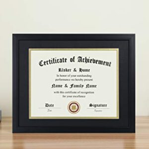 ELSKER&HOME 8.5×11 Certificate Frame - Classic Black Color Frame - Displays Diploma 8.5×11 Inch with Mat - 11×14 Inch Without Mat - For Document/Photo(Double Mat - Matte Black with Gold Rim)