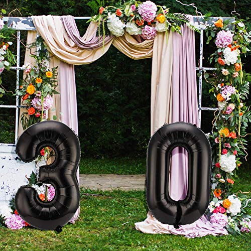 42 Inch Number 30 Balloons Jumbo 30 Foil Party Balloons Giant Number 30 Balloons for 30th Birthday Party Decorations and 30th Anniversary Event (Black)