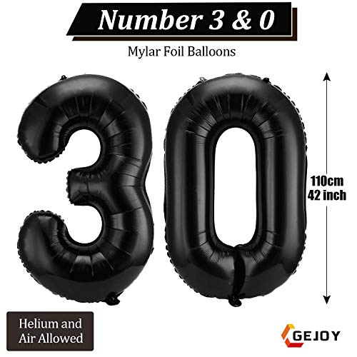 42 Inch Number 30 Balloons Jumbo 30 Foil Party Balloons Giant Number 30 Balloons for 30th Birthday Party Decorations and 30th Anniversary Event (Black)