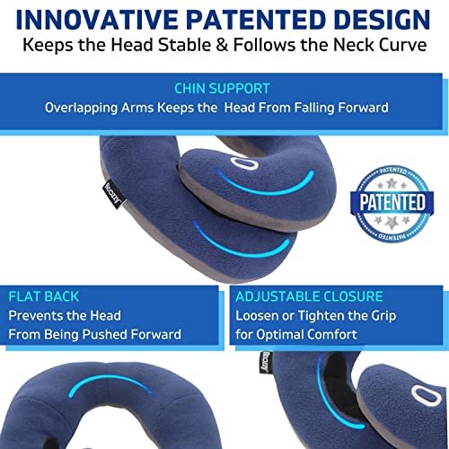 BCOZZY Neck Pillow for Travel Provides Double Support to The Head, Neck, and Chin in Any Sleeping Position on Flights, Car, and at Home, Comfortable Airplane Travel Pillow, Large, Navy