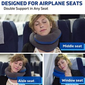 BCOZZY Neck Pillow for Travel Provides Double Support to The Head, Neck, and Chin in Any Sleeping Position on Flights, Car, and at Home, Comfortable Airplane Travel Pillow, Large, Navy