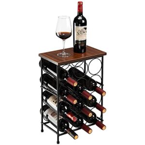 paranta 12 bottles wine rack free standing storage organizer display rack, vintage wine glass holder, freestanding wine rack table bar, wine cabinet for kitchen black