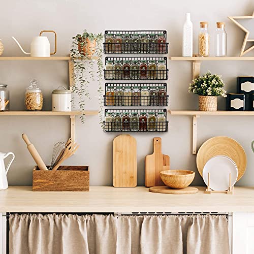 ZICOTO Farmhouse Style Hanging Spice Racks For Wall Mount - Easy To Install Set of 4 Space Saving Racks - The Ideal Seasoning Organizer For Your Kitchen