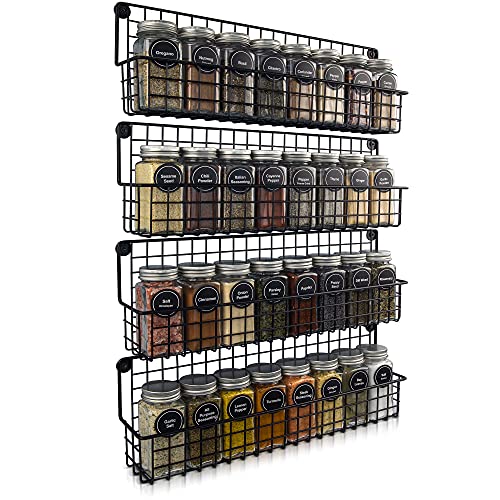 ZICOTO Farmhouse Style Hanging Spice Racks For Wall Mount - Easy To Install Set of 4 Space Saving Racks - The Ideal Seasoning Organizer For Your Kitchen