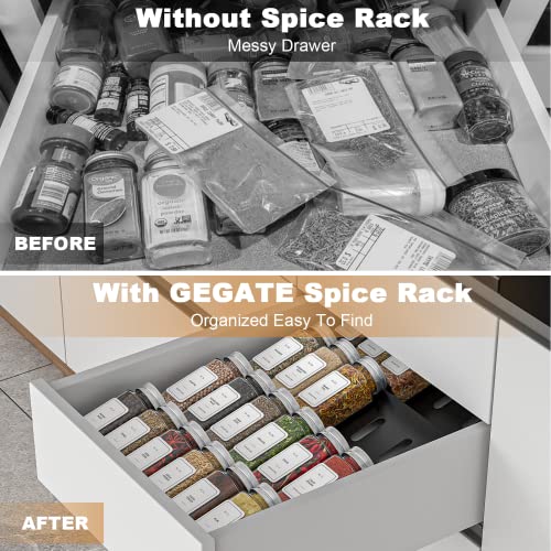 zunmial 24 Pcs Spice Jars with label and organizer,Spice Drawer Organizer with Spice Jars,Spice Rack Organizer for Drawer,Spice Drawer Organizer with Jars and Labels,Seasoning Organizer