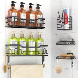 dileasir shower caddy – 5-pack shower shelves, adhesive shower organizer hanging no drilling, large capacity rustproof stainless steel bathroom organizer, shower storage for inside shower