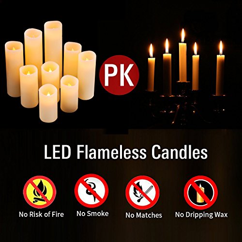 Flameless Flickering Battery Operated Candles 4" 5" 6" 7" 8" 9" Set of 9 Ivory Real Wax Pillar LED Candles with 10-Key Remote and Cycling 24 Hours Timer (Ivory 9 Pack)