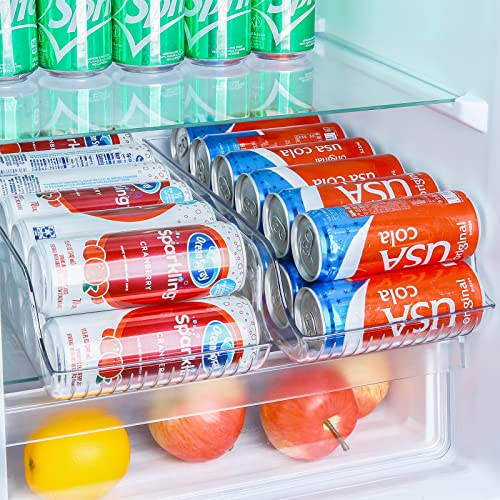 Puricon 2 Pack Skinny Can Drink Dispenser Organizer for Refrigerator, Clear Plastic Tall Skinny Soda Pop Cans Holder Container Storage Bin for Fridge Freezer Pantry Cabinet Kitchen -for Skinny Can