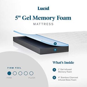 Lucid 5 Inch Firm Gel Memory Foam Mattress Twin— Gel Infusion—Hypoallergenic Bamboo Charcoal—Breathable Cover