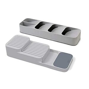 joseph joseph drawerstore set kitchen drawer organizer tray for cutlery and knives, gray