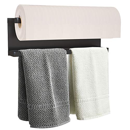 Magnetic Paper Towel Holder for Refrigerator, Kitchen Towel Holder Rack Magnetic Paper Towel Bar Multi Function Made of Iron,Used for Kitchen,Bathroom,Toilet, Drill Free (Black, Medium)