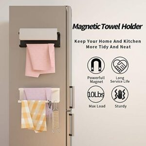 Magnetic Paper Towel Holder for Refrigerator, Kitchen Towel Holder Rack Magnetic Paper Towel Bar Multi Function Made of Iron,Used for Kitchen,Bathroom,Toilet, Drill Free (Black, Medium)