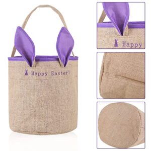 4 Pack Easter Bunny Basket Bags Gift Basket Easter Bag Bunny Ear Bag Tote Bag for Egg Hunting Candy and Gifts Carry Bucket (Easter Bunny Bag 01)