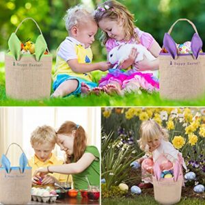 4 Pack Easter Bunny Basket Bags Gift Basket Easter Bag Bunny Ear Bag Tote Bag for Egg Hunting Candy and Gifts Carry Bucket (Easter Bunny Bag 01)