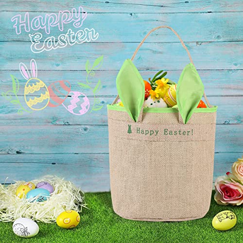 4 Pack Easter Bunny Basket Bags Gift Basket Easter Bag Bunny Ear Bag Tote Bag for Egg Hunting Candy and Gifts Carry Bucket (Easter Bunny Bag 01)