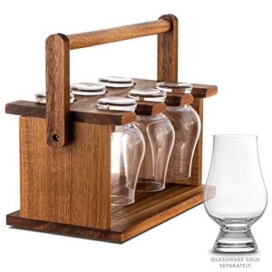 cairncaddy acacia hardwood whiskey glass holder – carrier and drying rack for whisky tasting glassware