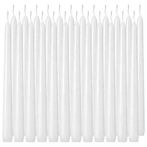 Tuyai 24 Pack Tall White Taper Candles, 10 inch (H) Dripless, Unscented Dinner Candle, Smokeless Taper Candles, Paraffin Wax with Cotton Wicks, 8 Hours Burn Time