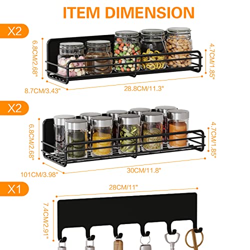 LIVOD 5 Pack Magnetic Spice Rack Organizer, Magnetic Spice Rack for Refrigerator with Metal Hooks, Magnetic Refrigerator Shelf Space Saver for Spice Jars and Seasoning Bottles