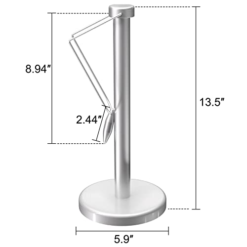 Stainless Steel Paper Towel Holder, Countertop Paper Towels Stand with Steel Arm for Kitchen Dinning Room - Silver