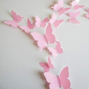 24pcs 3d butterfly removable mural stickers wall stickers decal for home and room decoration (pink)