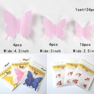 24pcs 3D Butterfly Removable Mural Stickers Wall Stickers Decal for Home and Room Decoration (Pink)