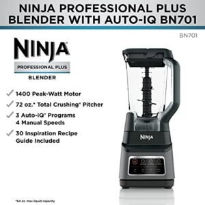 Ninja BN701 Professional Plus Bender, 1400 Peak Watts, 3 Functions for Smoothies, Frozen Drinks & Ice Cream with Auto IQ, 72-oz.* Total Crushing Pitcher & Lid, Dark Grey