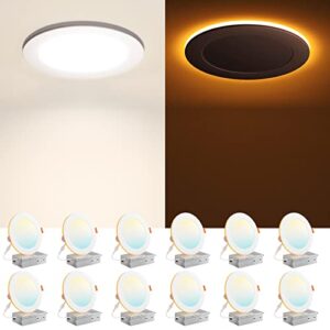 amico 12 pack 6 inch 5cct led recessed ceiling light with night light, 2700k/3000k/3500k/4000k/5000k selectable ultra-thin recessed lighting, 12w=110w, 1100lm, dimmable canless wafer downlight etl&fcc