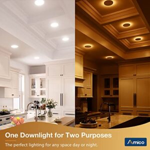 Amico 12 Pack 6 Inch 5CCT LED Recessed Ceiling Light with Night Light, 2700K/3000K/3500K/4000K/5000K Selectable Ultra-Thin Recessed Lighting, 12W=110W, 1100LM, Dimmable Canless Wafer Downlight ETL&FCC