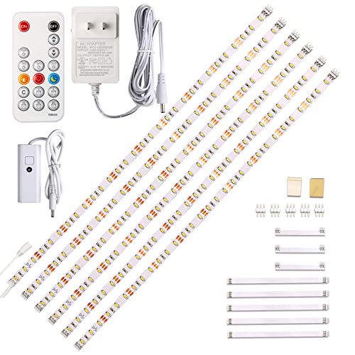 WOBANE Under Cabinet LED Lighting kit, 6 PCS LED Strip Lights with Remote Control Dimmer and Adapter, Dimmable for Kitchen Cabinet,Counter,Shelf,TV Back,Showcase 2700K Warm White,Bright 1500lm,Timing